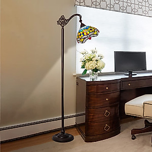 Capulina Tiffany Floor Lamp Grapefruit Orange Dragonfly Style Arched Gooseneck Adjustable Angle Stained Glass Reading Floor Light for Living Room Bedroom