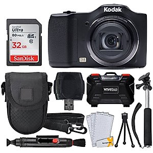Kodak PIXPRO FZ152 Digital Camera + 32GB Memory Card + Point and Shoot Camera Case + Extendable Monopod + Lens Cleaning Pen + LCD Screen Protectors + Table Top Tripod – Ultimate Bundle