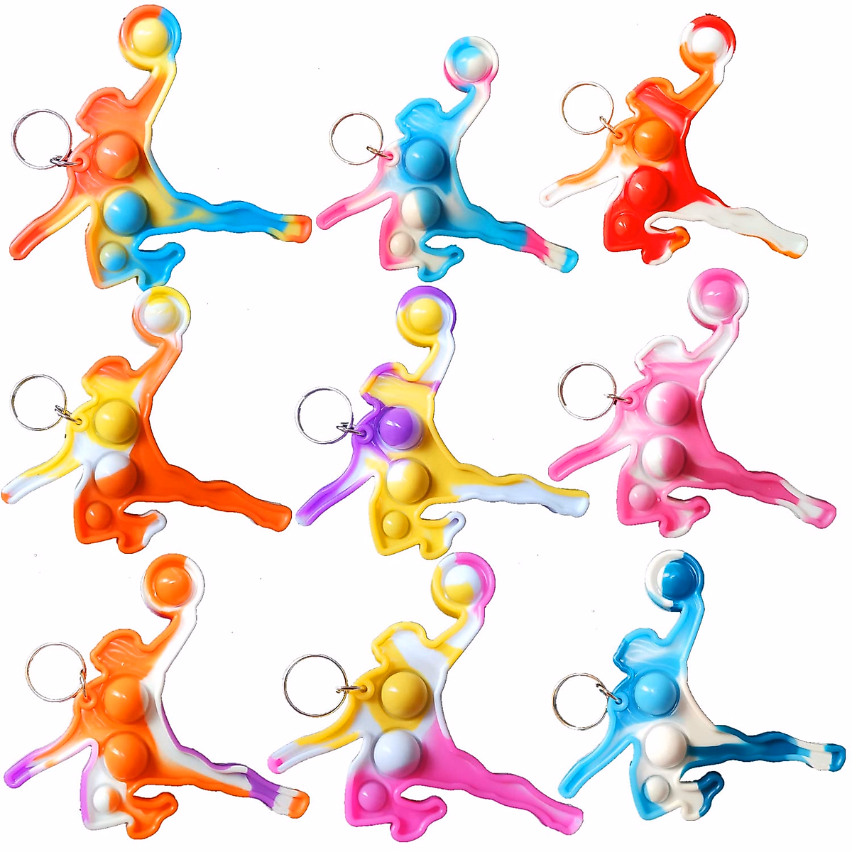 Roaqua (Basketball Match Students Gift) 24 Packs Bulk Small Mini Pop Sport Basketball Boy Keychain for Basketball Favors Party, Mini Sports Fidget Party Pack