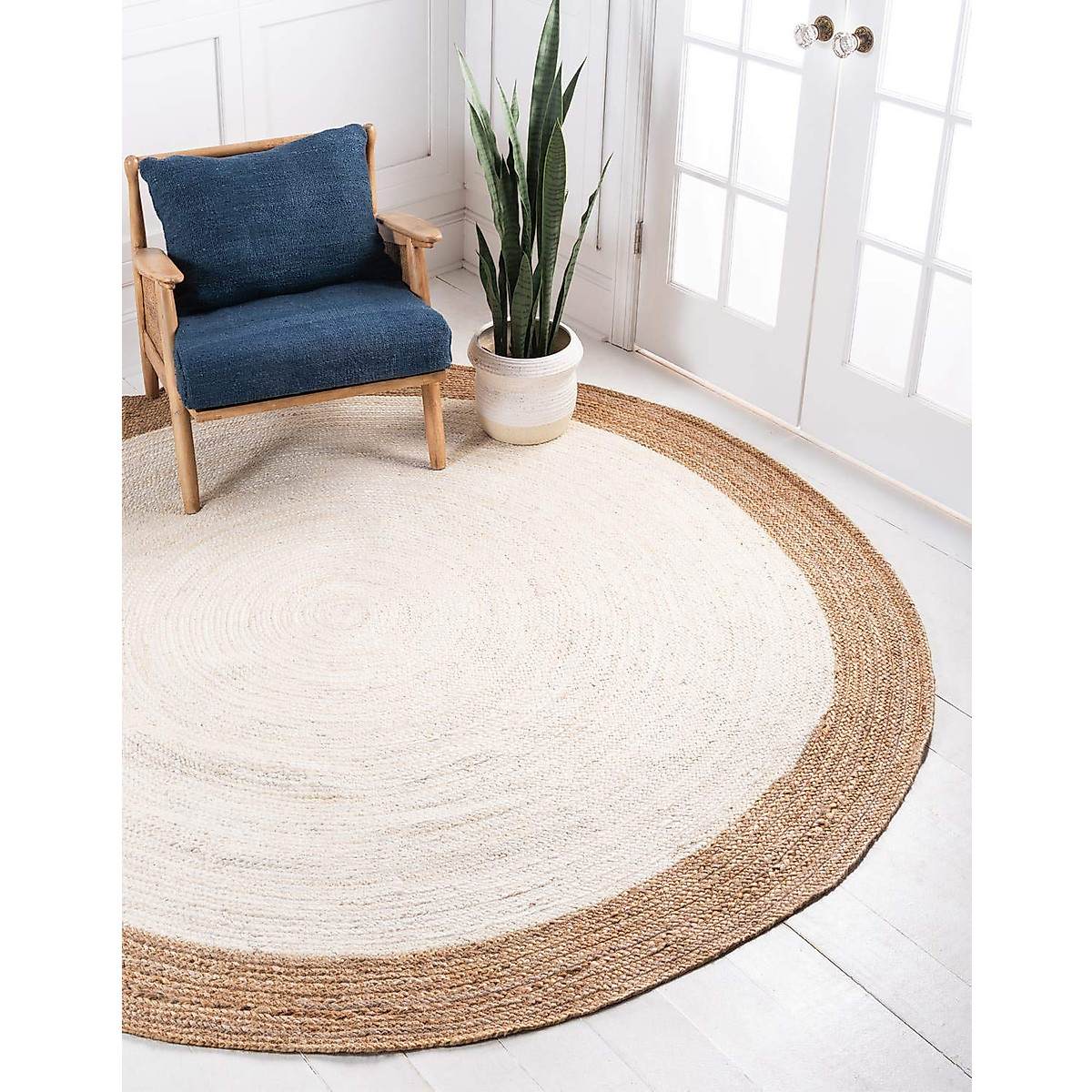 Unique Loom Braided Jute Collection Hand Woven Natural Fibers Ivory Round Rug (3' 3 x 3' 3)
