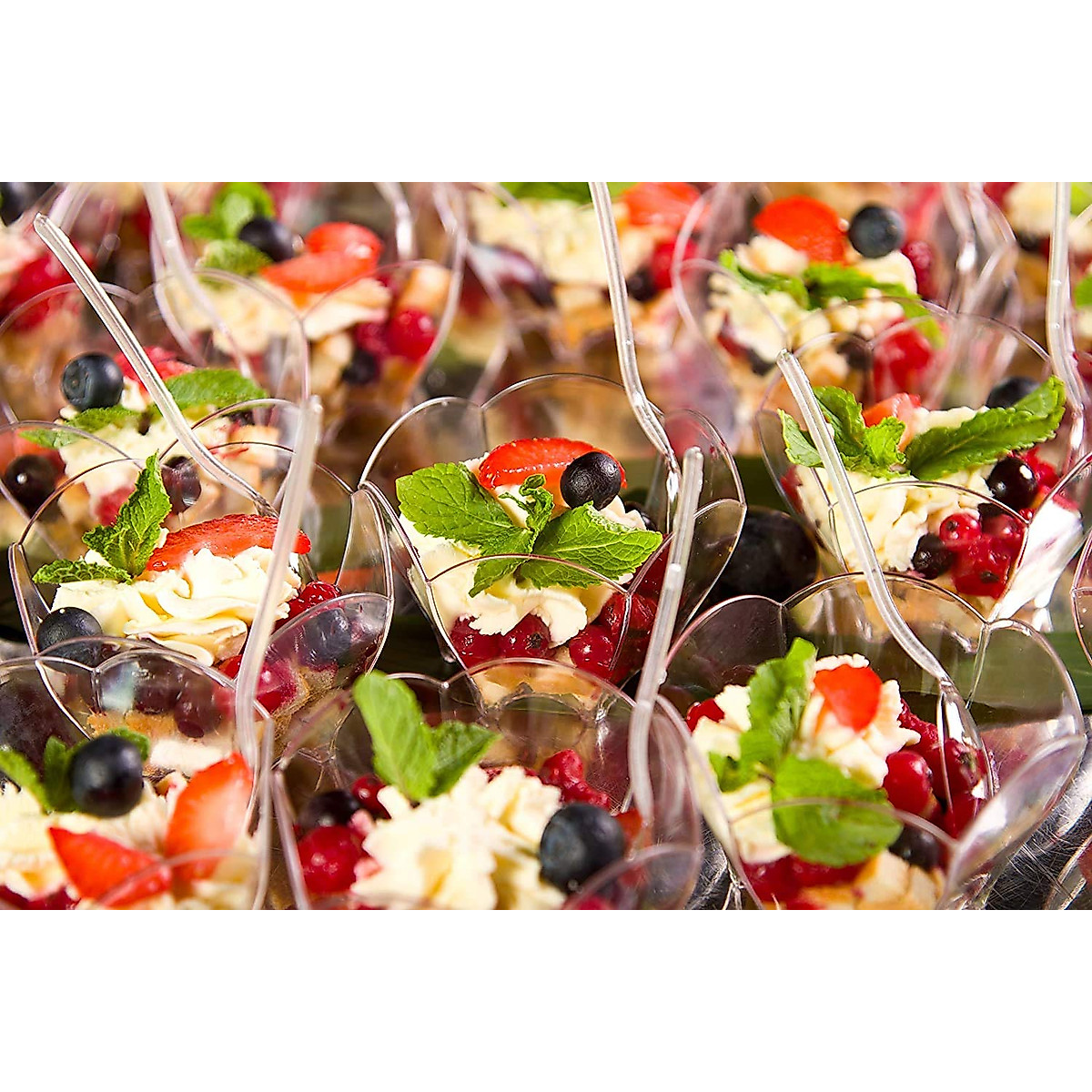 QXcom 100 Pcs 3 Oz 90ml Clear Ice Cream Dessert Bowls Plastic Disposable Flower Shape Dessert Cake Snack Bowl Cups Sundae Petal Dessert Bowls Salad Appetizer Serving Bowl Party Favor Wedding Bowls