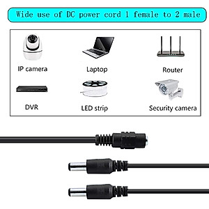 GINTOOYUN DC Y Splitter Cable 1 Female to 2 Male,5.5mm x 2.1mm DC Power Extension Adapter Cable,for CCTV Surveillance Cameras,Surveillance Routers,DVR,and More（2PCS