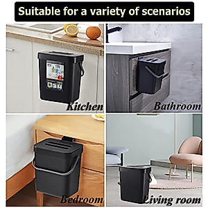 Small Trash Can with Lid Mini Kitchen Hanging Trash Can Tightly Sealed Odor Free, Small Countertop Compost Bin for Scraps from Daily Cooking, Mountable Trash Bin for Kitchen Counter, 5L/1.3 Black