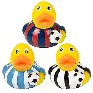 The Dreidel Company Soccer Rubber Duck Toy Sports Duckies for Kids, Bath Birthday Gifts Baby Showers Classroom Summer Beach and Pool Activity, 2" (12-Pack)