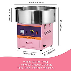 Garvee Commercial Cotton Candy Machine, 1000W Cotton Candy Maker with Stainless Steel Bowl, Sugar Scoop and Large Storage Drawer, Perfect for Home Party, Kids Birthday, Carnival, Pink