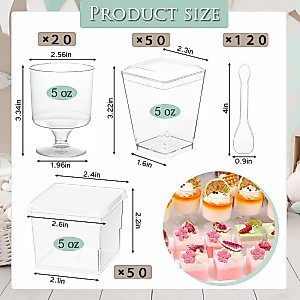 340 Pack Plastic Dessert Cups with Lids and Spoons,5 OZ Mini Clear Parfait Cups Appetizer Cups for Party, Square Dessert Shooter Cups Round Goblet Small Reusable Fruit Ice Cream Pudding Cups Bowls