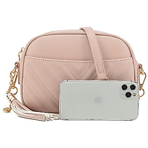 lola mae Quilted Crossbody Bag, Trendy Design Shoulder Purse (Blush light)