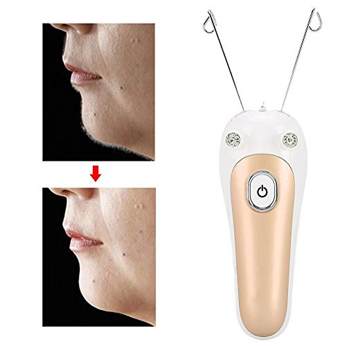 Electric Facial Hair Remover, Ladies Beauty Epilator Trimmer Facial Cotton Threading Hair Shaver Faces Delicate Device Depilation for Body Facial Pull Surface Hair Removal Epilators(gold)