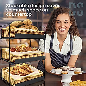 DS THE DISPLAY STORE 3 Tier Countertop Willow Basket Stand, Chalk Label & Removable Baskets, Retail Tower Storage Shelves Cookie Candy Display Rack