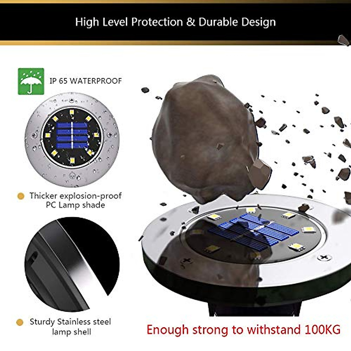 Biling Solar Ground Lights, Solar Disk Lights (8 LEDs /4 Pack) Outdoor Waterproof Solar Garden Lights for Pathway Outdoor in-Ground Lawn Yard Deck Patio Walkway - Warm White