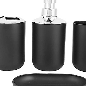 Gazechimp Plastic Bathroom Accessories Set Toothbrush Holder Soap Dispenser Soap Dish Countertop Decor for Dormitory, Black