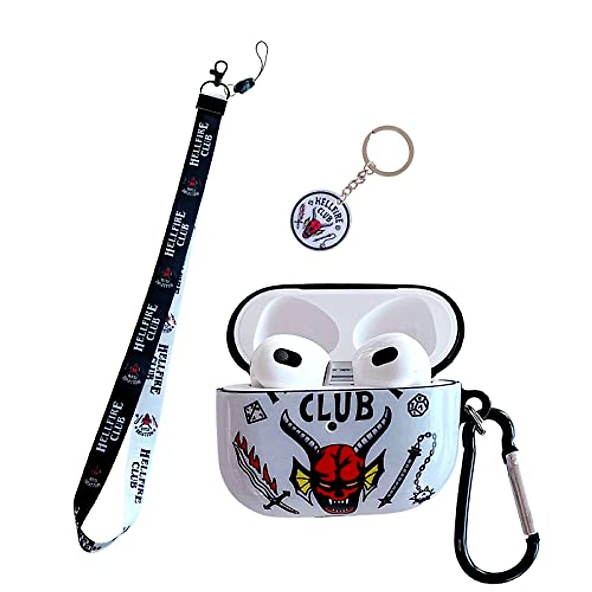 Auto Element Cartoon Anime Stranger Design Soft TPU Airpods 3rd Generatio Case，with Cool Anime Stranger Lanyard Keychain，Suitable Fashion Man Women Girl Airpods 3rd Case