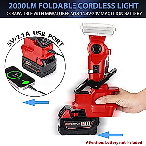 WaxPar 2000LM for Milwaukee Light for Milwaukee M18 18V Lithium Battery 18W Cordless Lantern Floodlight Spotlight with 110° Pivoting,300° Rotate, Clip Design, USB Port