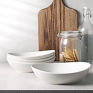 Sweese 135.401 Porcelain Pasta Bowls 28 Ounce- Porcelain Salad Serving Soup Dinner Bowl for Kitchen - Microwave Dishwasher Oven Safe Set of 4, White