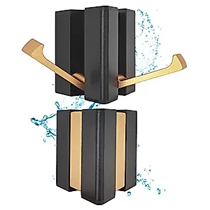 MrsJeggy 2 Pack Waterproof Black Gold Wall Hooks，Foldable Bathroom Hooks for Towels，Bathroom Towel Hooks，Branch Hooks，Adhesive Towel Hooks，Towel Hanger Wall Mounted，Bath Robe Holder for Home，Office