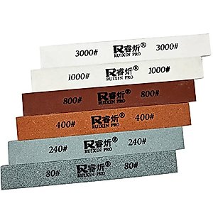 RUIXIN PRO 6Pcs Replacement Knife Sharpening Stones for RX-008 RX-009 Knife Sharpener Fixed-Angle Kit, Professional Whetstone Set Polishing Stone without Base 80/240/400/800/1000/3000 Grit