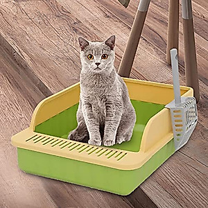 MagiDeal Pet Litter Tray Potty Toilet High Sided Cat Litter Box for Small and Medium Cats, Green Yellow