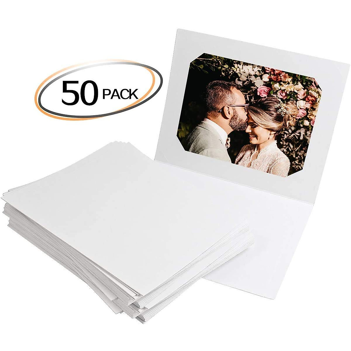 Golden State Art, Pack of 50, 6x8 or 8x10 Photo Folders, Cardboard Picture Frame, Paper Photo Frame Cards, Greetings/Invitation Cards, Special Events: Graduation, Christmas, Wedding(White)