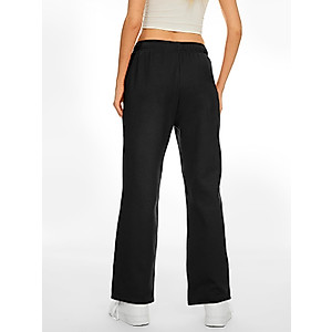AUTOMET Women's Sweatpants Fleece Lined Baggy Open Bottom Sweat Pants Wide Straight Leg Yoga Joggers with Pockets Black S