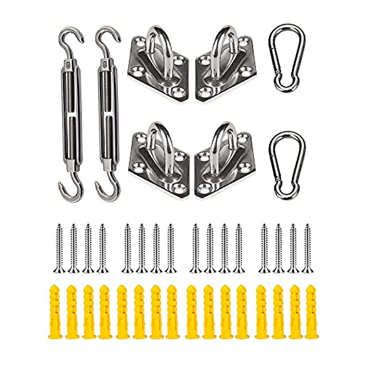Shade Sail Hardware Kit, 304 Stainless Steel Sunshade Canopy Hardware Kit for Install Rectangle and Triangle Shade Sails Deck Garden Lawn Patio Outdoor Metal Sail Shade Pergola Kit (40PCS)