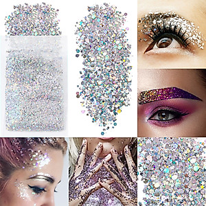 4 Sheets Euphoria Face Gems+10g Chunky Glitter, Rhinestones Stickers Glow in The Dark-Luminous Gems Body Makeup for Music Festivals Rave Carnival Cosplay Gifts for Women(2Luminous)