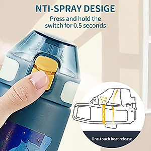 Kids Water Bottle 16 oz Stainless Steel 18/10 Vacuum Insulated Water Bottle Wide Mouth Flask with Leak proof Straw Lid for School Blue