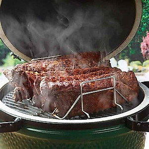 Rib Racks for Big Green egg, Smoking and Grilling Rib Rack, Big Green Egg Accessories, Turkey Roast Rack Dual-Purpose for Large and XLarge Big Green Egg,18" or bigger Kamado grill,100% Stainless Steel