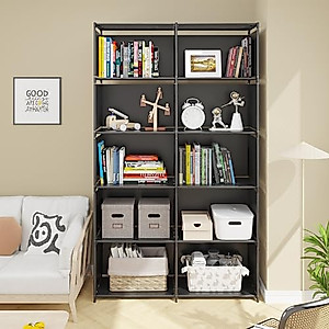 ACCSTORE Cube Storage, Double Row 6-Layer Cubes Closet Storage Shelf, DIY Wall Cabinet Bookshelf Plastic Square Storage Rack, Suitable for Bedroom, Living Room, Office, Kitchen, Warehouse (Black)