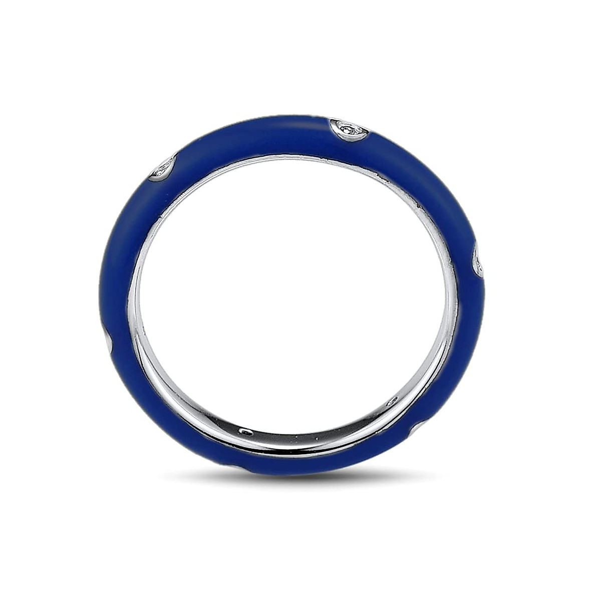 Santuzza Stackable Enamel Ring 925 Sterling Silver Stacking Cubic Zirconia Eternity Colorful Rainbow Band Rings (Small, Navy Blue, 5.5)