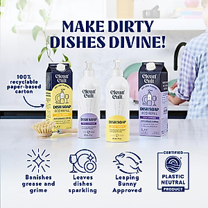 Cleancult Dish Soap Liquid Refills - Plant Based Cleaning Power - Cuts Grease & Grime - Free of Harsh Chemicals - Uses 90% Less Plastic - Lemon Verbena - 32 oz/3 Pack