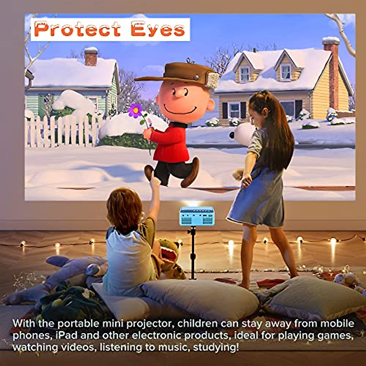 Mini Video Projector for Cartoon, Portable Outdoor Movie Projector for Kids Gifts, XOPPOX Small Home Theater Projector for Phone with HDMI USB AV Interfaces