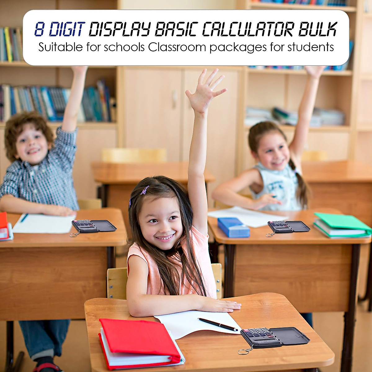 Kanayu 50 Pcs Calculators for Kids Bulk Classroom Supplies Operation Christmas Basic Pocket Calculator Black Mini Small Student with Flip Cover 8 Digit Display Key Ring Portable Back to School Gift