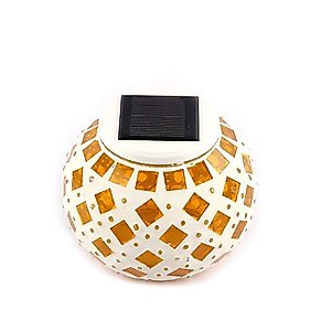 AMZSTAR Waterproof Color Changing Table Lamp, Solar Powered Mosaic Glass Ball LED Garden Lawn Night Light Lamps, Party Lights for Home,Yard, Indoor,Outdoor Decoration Lights (Yellow Square)