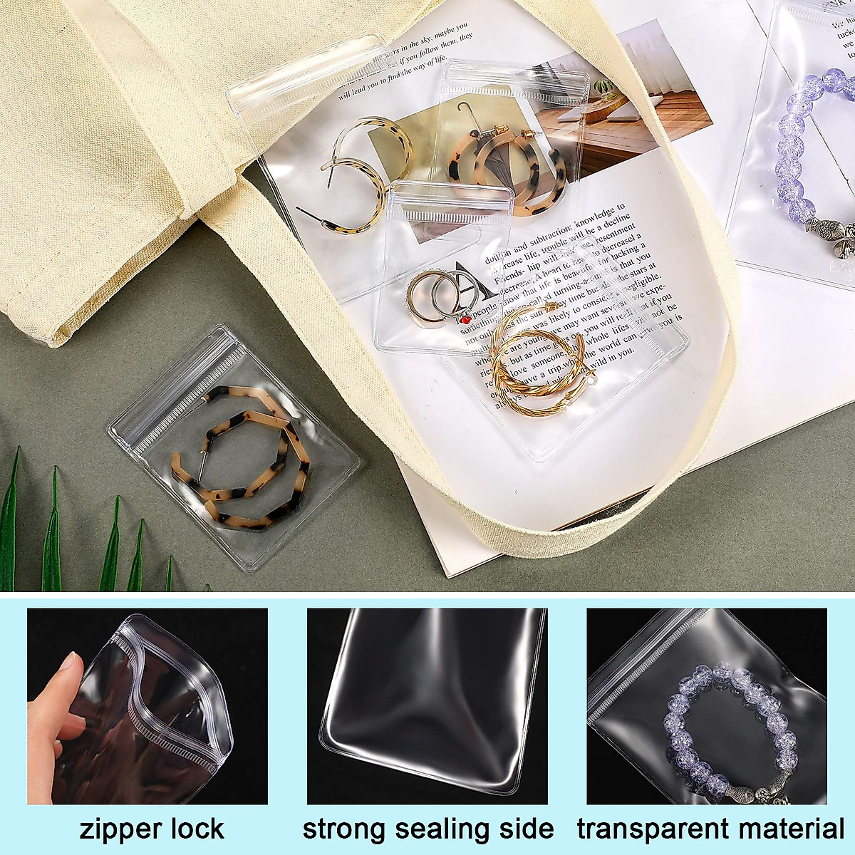 Sureio 200 Pcs Anti Tarnish Strips with Clear Plastic Jewelry Bags Sets, 100 Assorted Size Transparent Jewelry Storage Bags and 100 Anti Tarnish Strips for Packaging Jewelry Rings Earrings (5 Sizes)