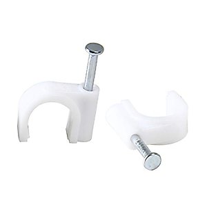 Cable Clips White, 50-Pack 10mm Wire Cord Clips with Steel Nail, Wall Cable Management for Thick Coaxial Extension Cord, Flat Ethernet Cable