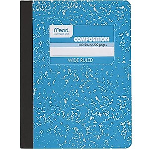 Mead Composition Notebook, Wide Ruled Paper, 9-3/4" x 7-1/2", 100 Sheets, Blue Marble (09918AY7)