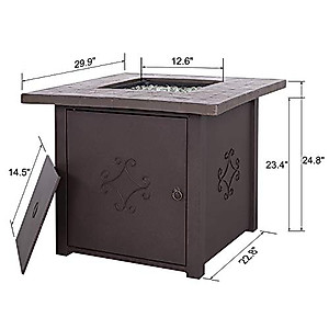 Nuu Garden 30-Inch Propane Fire Pit Table, 40,000 BTU Steel Fire Table for Outside with Lid and Fire Glass Beads and Cover for Parties, Patio, Backyard, Brown