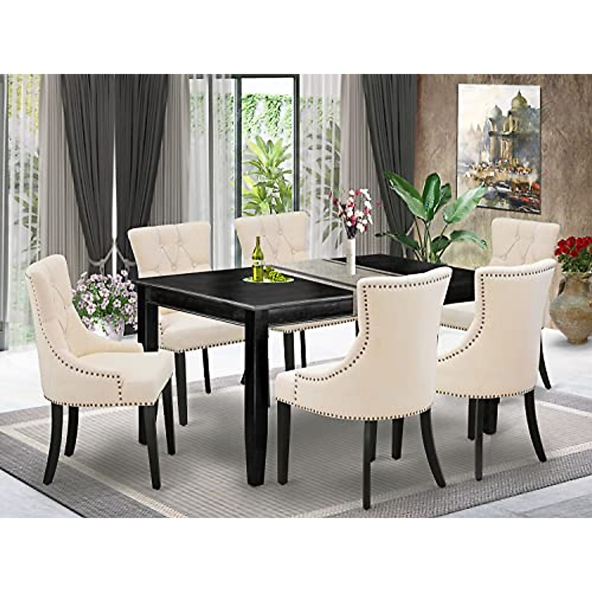 East West Furniture DUFR7-BLK-02 Dining Table Set
