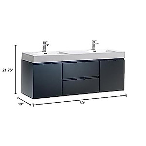 Fresca Valencia 60 Inch Wall Hung Double Sinks Bathroom Vanity in Dark Slate Gray - Faucet Not Included - FCB8360GG-D-I