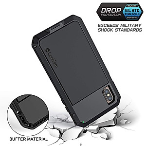 Lanhiem iPhone Xs Max Metal Case, Heavy Duty Shockproof [Tough Armour] Rugged Case with Built-in Glass Screen Protector, 360 Full Body Protective Cover for iPhone Xs Max (6.5" 2018) -Black