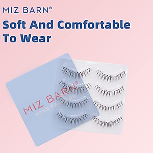 Miz Barn Daily Natural Look False Eyelashes,4 Pairs Natural Soft Lightweight Comfortable Short Lashes Clear Band Handmade Luxurious False Eyelashes(A05)