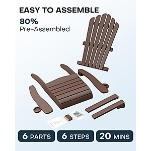 Upstreman Home Plastic Adirondack Chair Set of 1, Outdoor Fire Pit Chair with Cup Holder, Adirondack Patio Chair Weather Resistant for Outside, Porch, Lawn, Garden- A1, Coffee