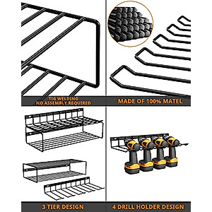 Power Tool Organizer, Garage Tool Organizers and Storage, Wall Mount Style for Power Tool Drill as Heavy Duty Tool Shelf & Tool Rack, Removable Design,Suitable for Garage, Workshop and Warehouse