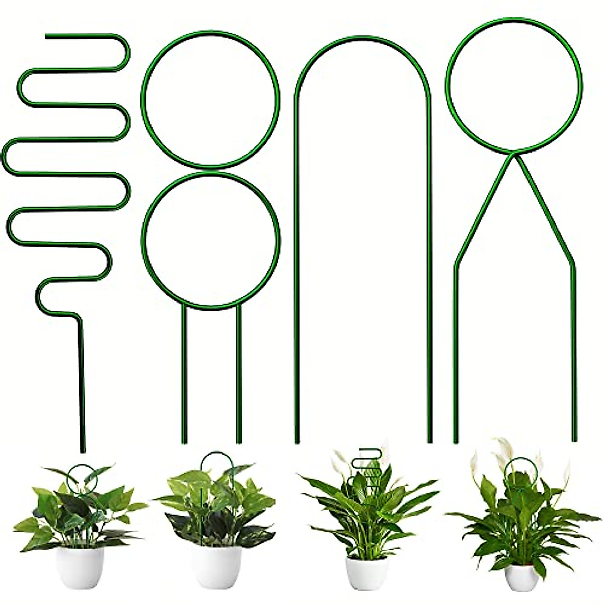 4 Pcs Small Metal Trellis for Potted Plants,Gold Trellis for Climbing Plants Indoor,Mini Trellis for Potted Plant Support Stake House Plant Trellis for Garden Potted,Hoya,Pothos,Flower,Monstera(Green)