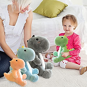 Cartoon Stuffed Animal Dinosaur Plush Toy Soft Dinosaur Plush Doll Toy Cute Furry Stuffed Dolls Hugging Pillow Sleeping Comfort Cushion Home Sofa Bedroom Decor Birthday Gift for Adults Kids Gray 25CM