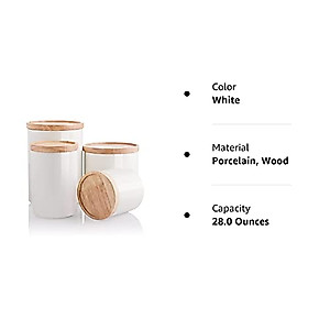 Sweejar Kitchen Canisters Ceramic Food Storage Jar Set, Stackable Containers with Airtight Seal Wooden Lid for Serving Ground Coffee, Tea, Herbs, Grains, Sugar, Salt - Set of 4 (White)