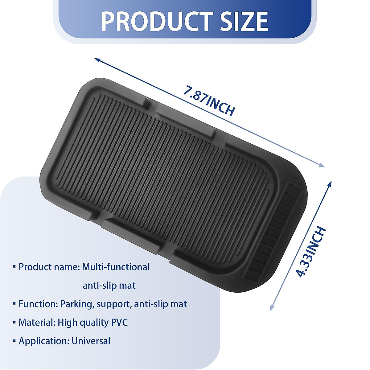 ZBGUN Pack-1 PVC Multi-Functional Anti-Slip Mat, 7.8 Inches x 4.3 Inches Car Phone Holder with Double Card Slots, Automobile Interior Products, Universal for Most Cars, SUVs and Vans (Black)