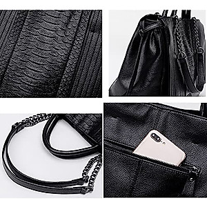 NIGEDU Women Handbag Crocodile Patterned PU Leather Tote Handbags Women's Chain Shoulder Bag Large Black Totes (Black)