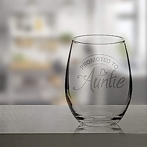 Veracco Promoted To Auntie Stemless Wine Glass Funny Birthday Mother's Day Gift For New Mom Her (Clear, Glass)