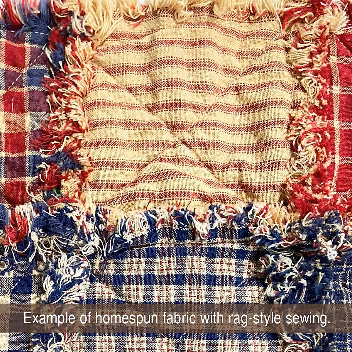 Primitive Red & Tea Dye Ticking Stripe Homespun Cotton Fabric by JCS - Sold by The Yard